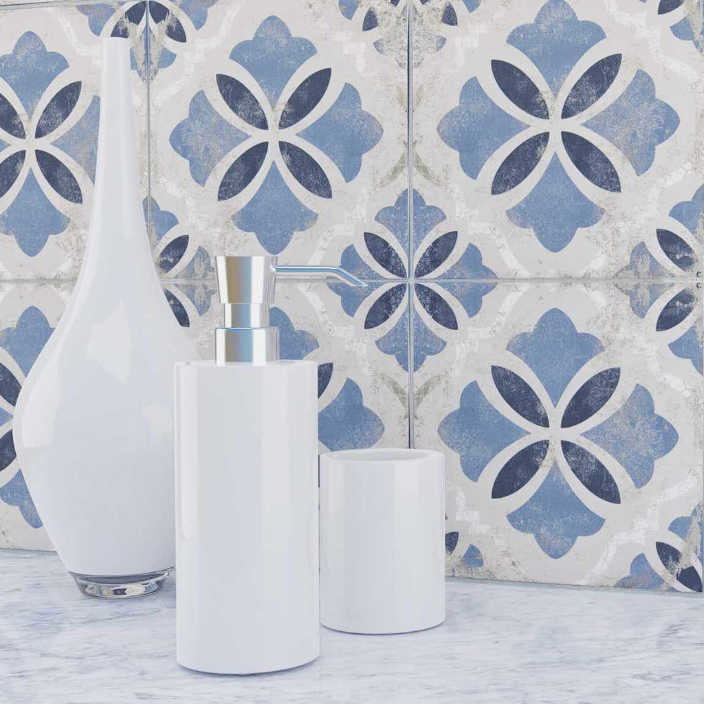 small blue and white tiles