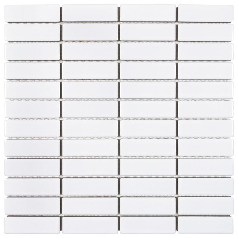 Urbana Stacked White Porcelain Mosaic Tile Glossy Finish