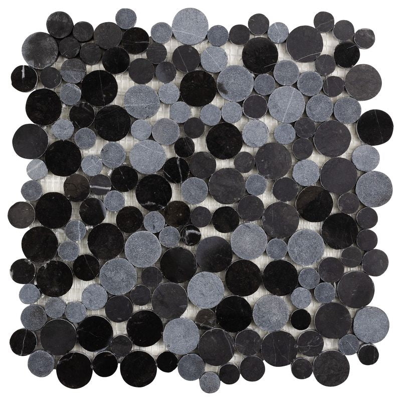 Sliced Circles Stone Mosaic Tile Black Blend for Kitchen and Bath