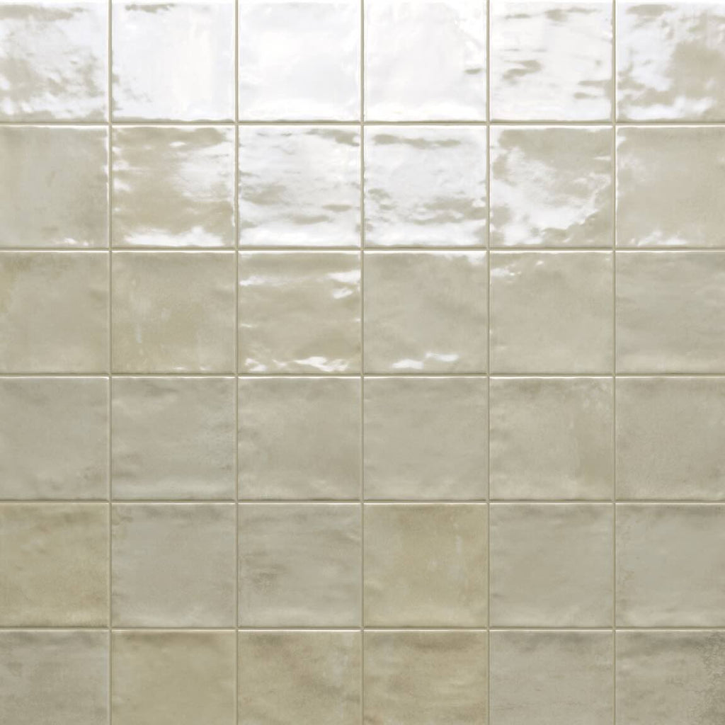 Charleston Ivory 4''x4'' Glossy Porcelain Zellige Tile