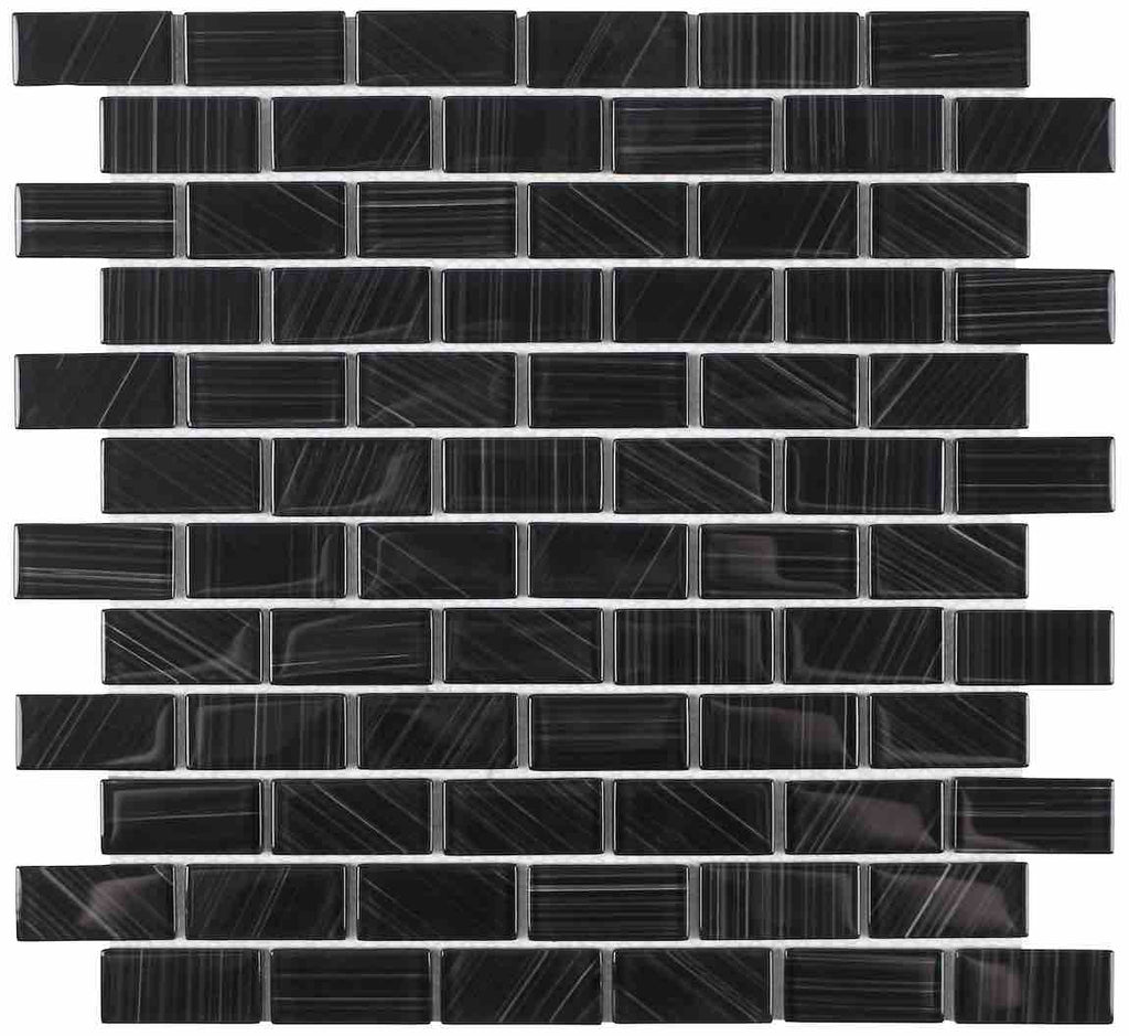 Thunder Glass Mosaic Tile Black 1x2 Clear | Mineral Tiles