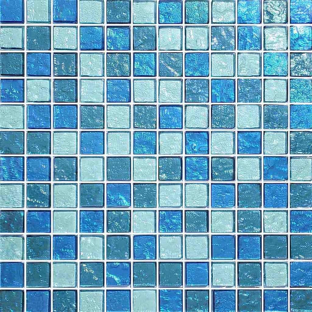 Iridescent Clear Glass Pool Tile Aqua Blend 1''x1'' for Pools and Spas