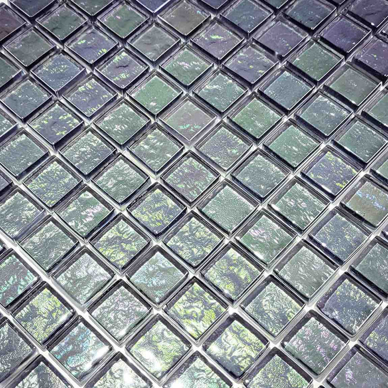 Iridescent Clear Glass Pool Tile Charcoal 1''x1''