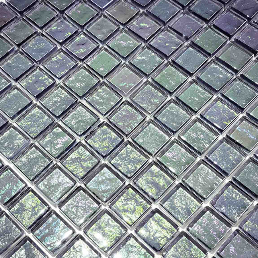 Iridescent Clear Glass Pool Tile Charcoal 1''x1''