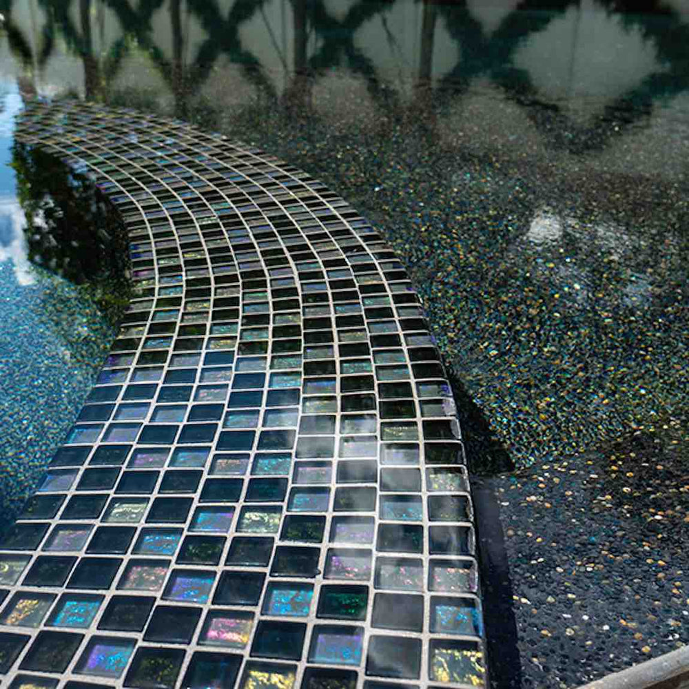 Iridescent Clear Glass Pool Tile Dark Blend 1''x1''