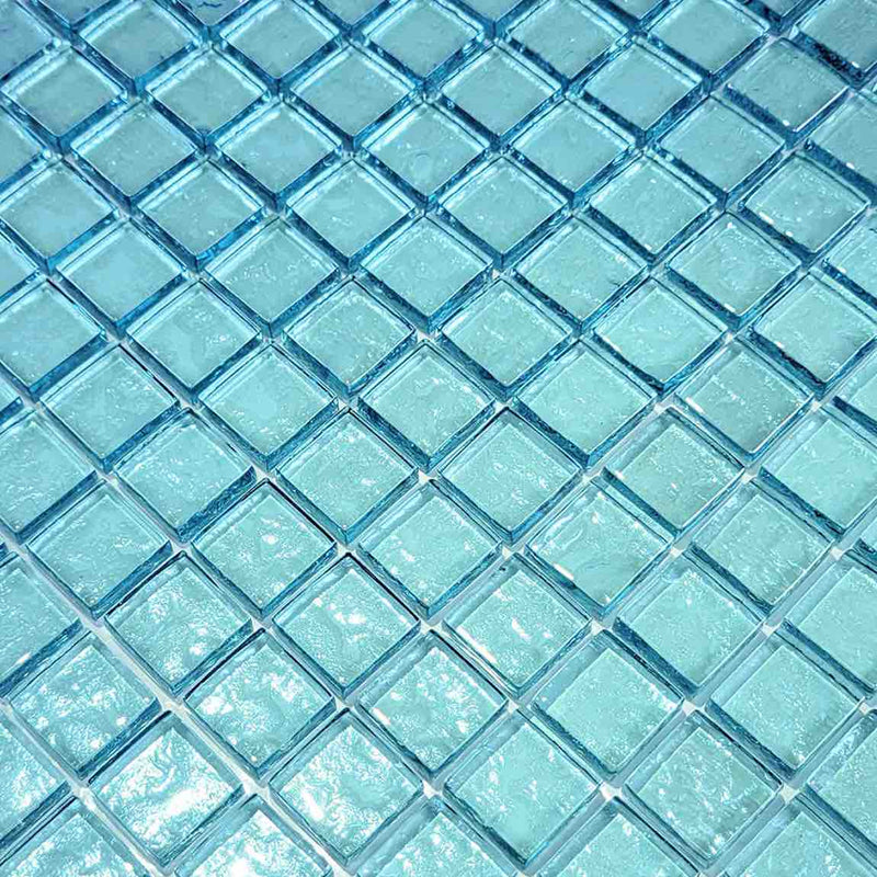 Iridescent Clear Glass Pool Tile Aqua 1''x1''