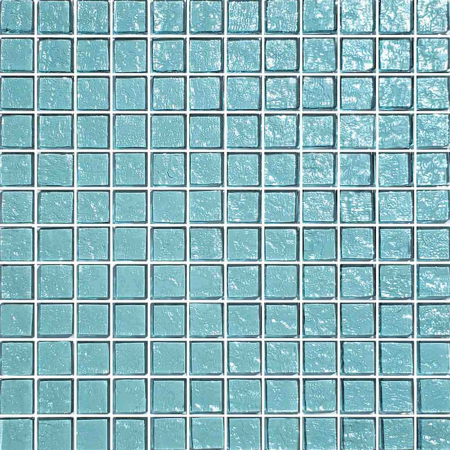 Iridescent Clear Glass Pool Tile Aqua 1''x1''