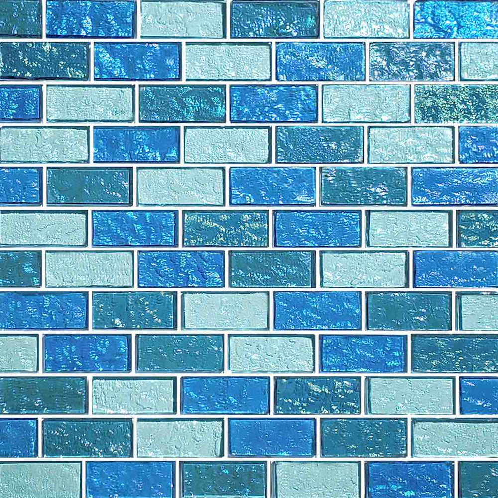 Iridescent Clear Glass Pool Tile Aqua Blend 1x 2