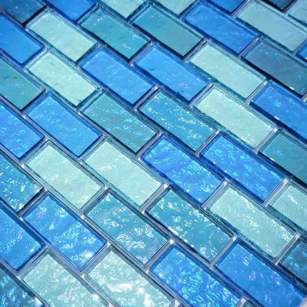 Iridescent Clear Glass Pool Tile Aqua Blend 1x 2