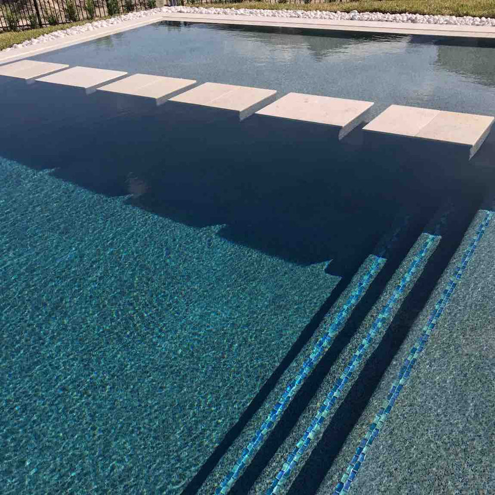 Iridescent Clear Glass Pool Tile Aqua Blend 1''x 2''