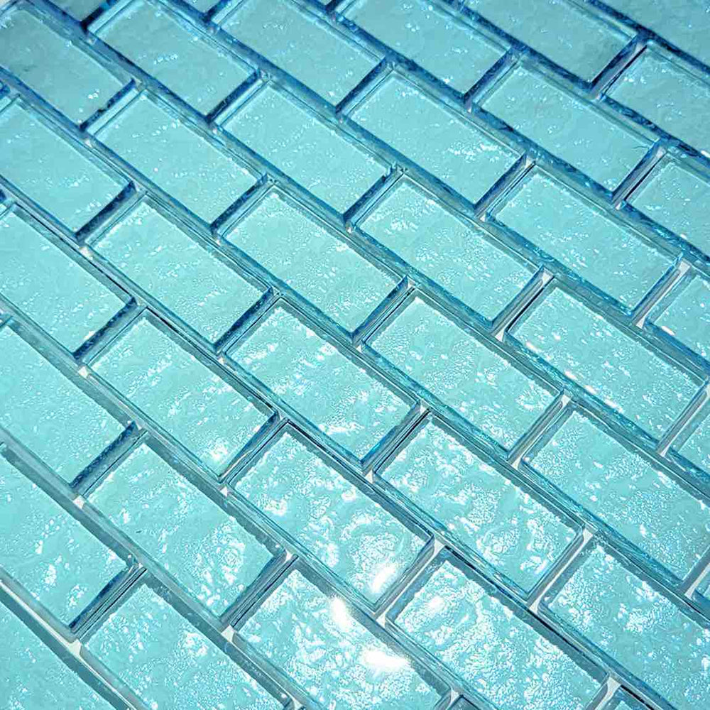 Iridescent Clear Glass Pool Tile Aqua 1''x2''
