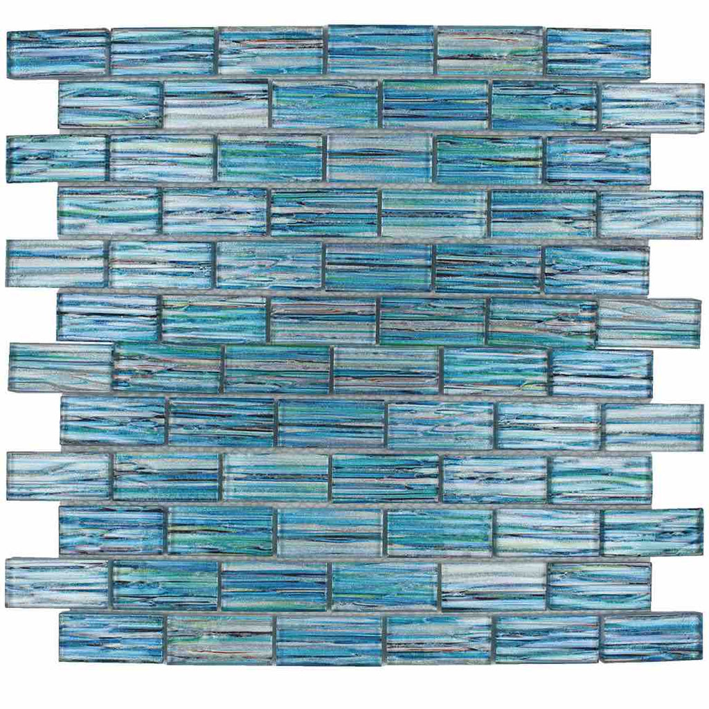 Glass Pool Mosaic Tile Waves Acqua 1x2 | Mineral Tiles