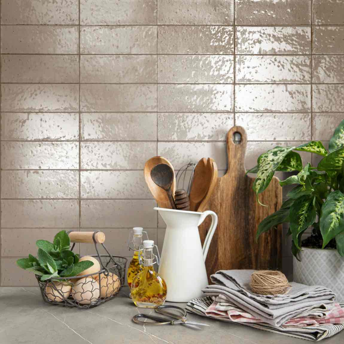 Glacier Italian Porcelain Subway Tile Mastice 3x8 Glossy