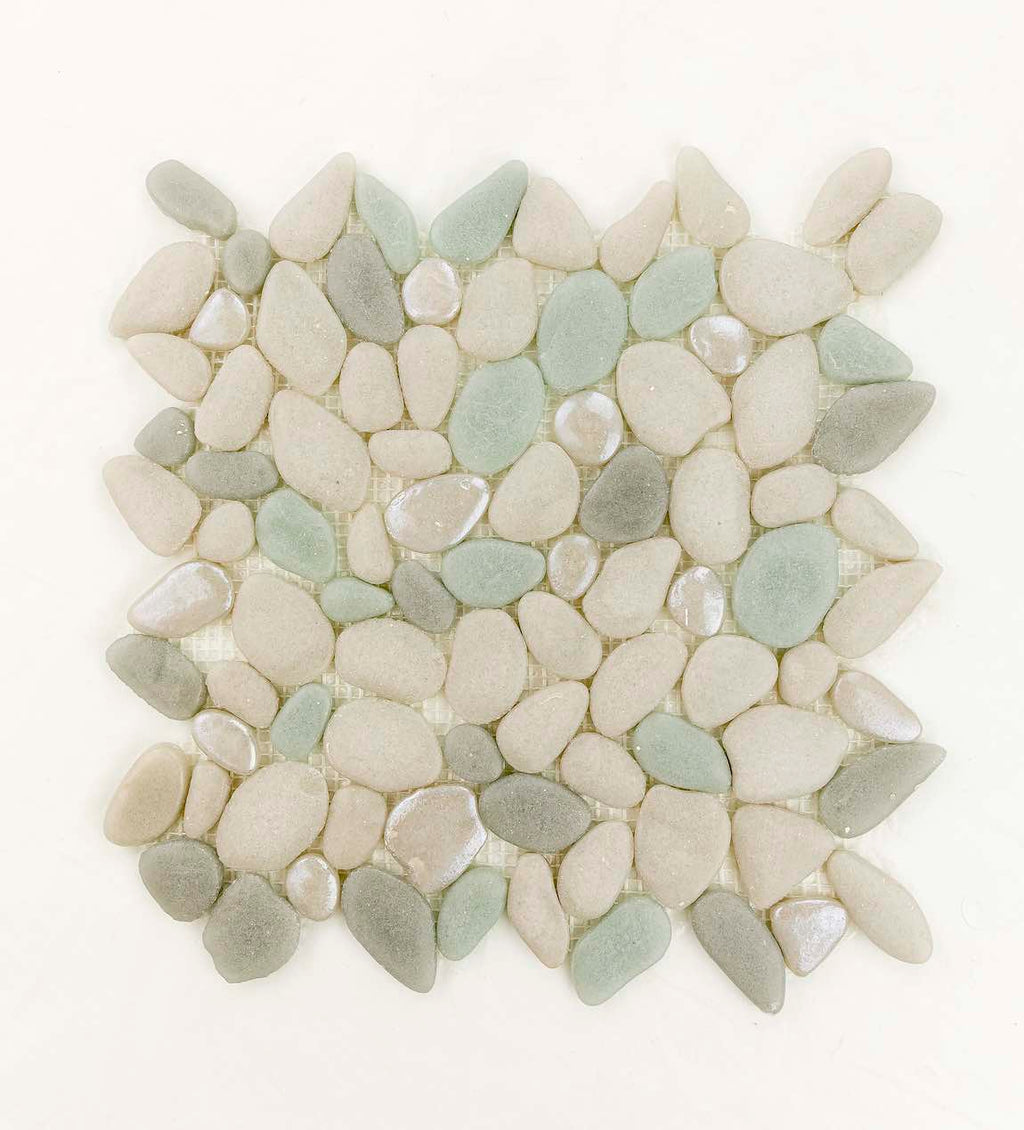 Glass Pebble Mosaic Tile Beach Shores for Pools, Spas, and Showers