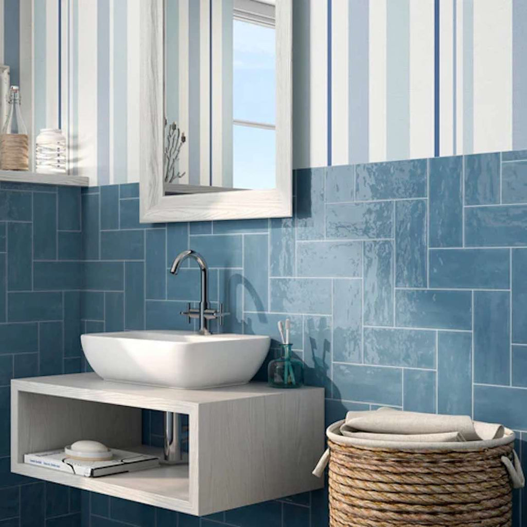 Renaissance Subway Tile Blue 4x10 Glossy | Mineral Tiles