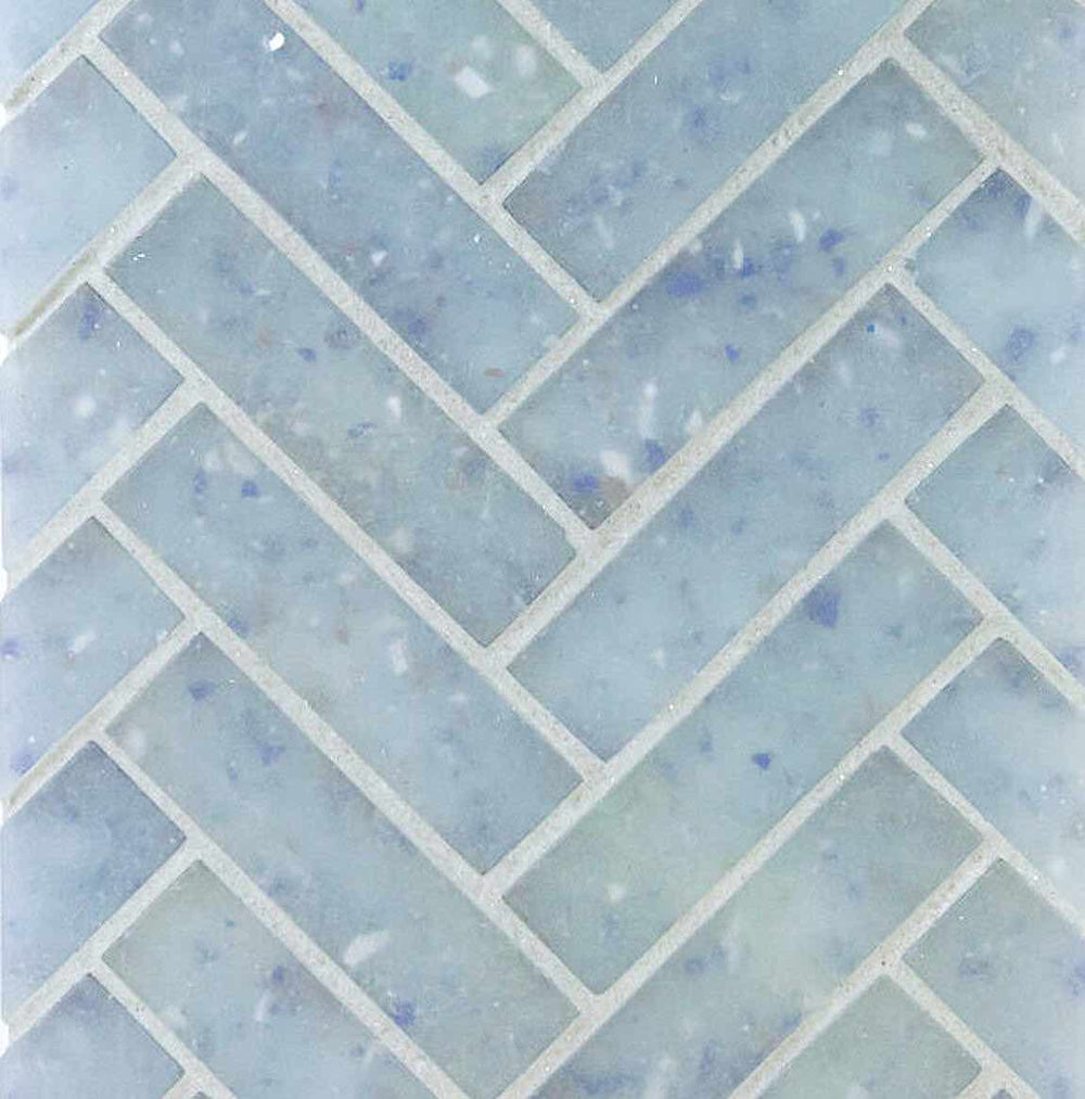 Fluid Herringbone Glass Tile Frosted Blue | Mineral Tiles