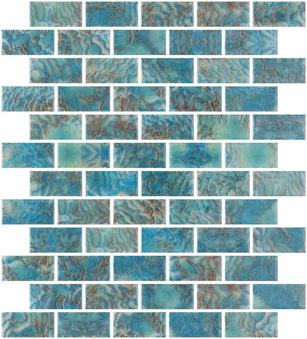 Recycled Glass Pool Mosaic Tile Coral Reef Green 1x2