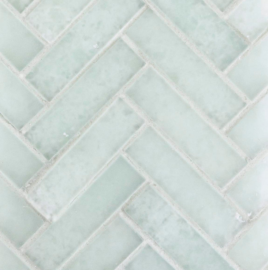Fluid Herringbone Glass Tile Frosted ice | Mineral Tiles