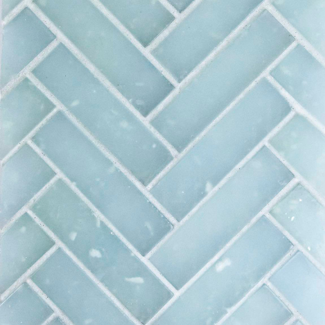 Fluid Herringbone Glass Tile Frosted Lake | Mineral Tiles