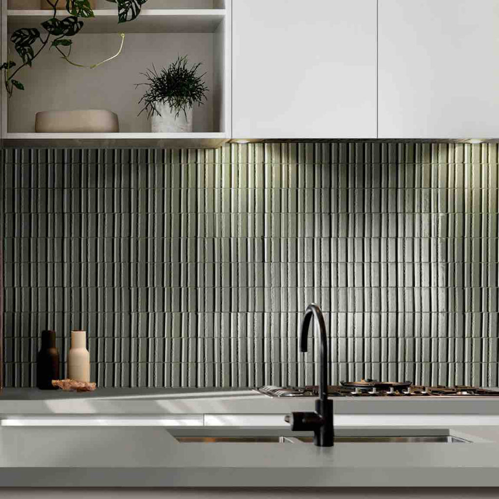 Glacier Italian Porcelain Structure 3D Tile Muschio 3x8 Glossy