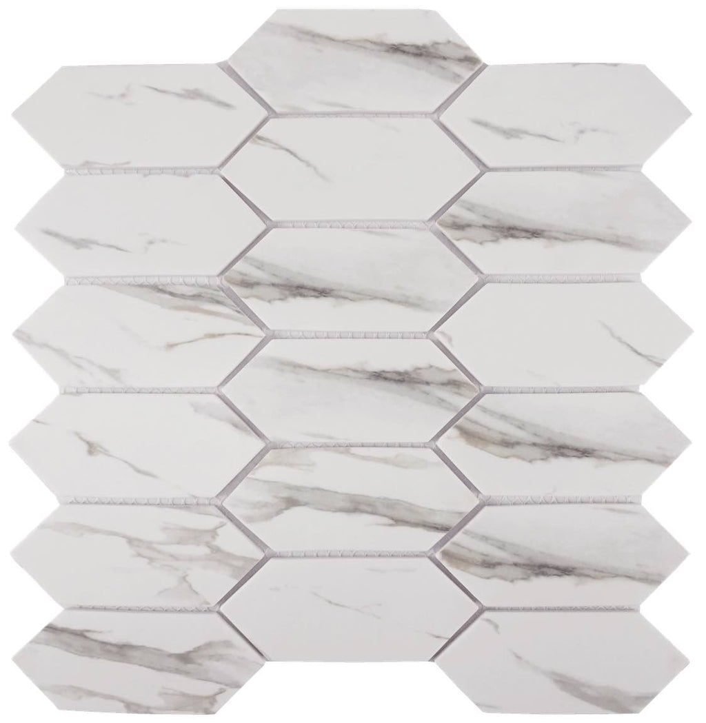 Recycled Glass Mosaic Tile Calacatta Picket Matte Finish