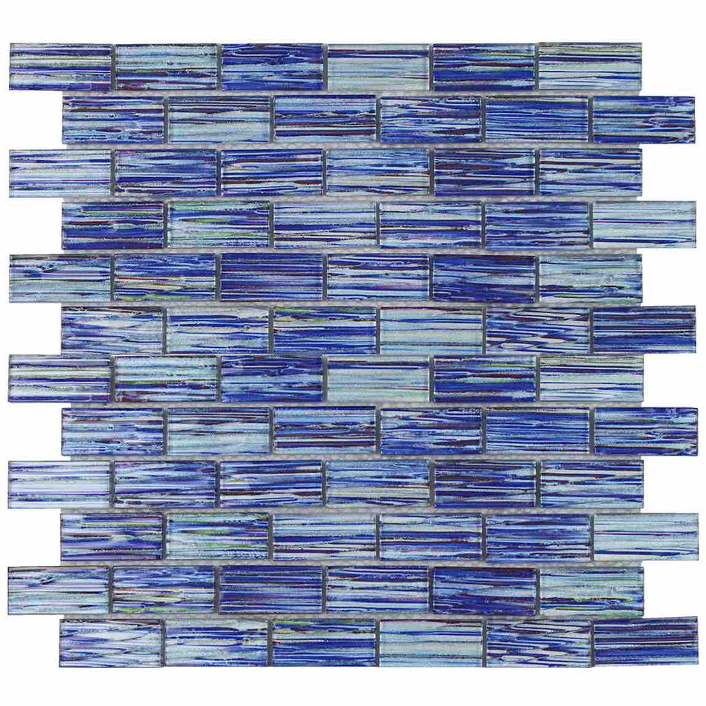 Glass Pool Mosaic Tile Waves Ultramarine 1x2 | Mineral Tiles