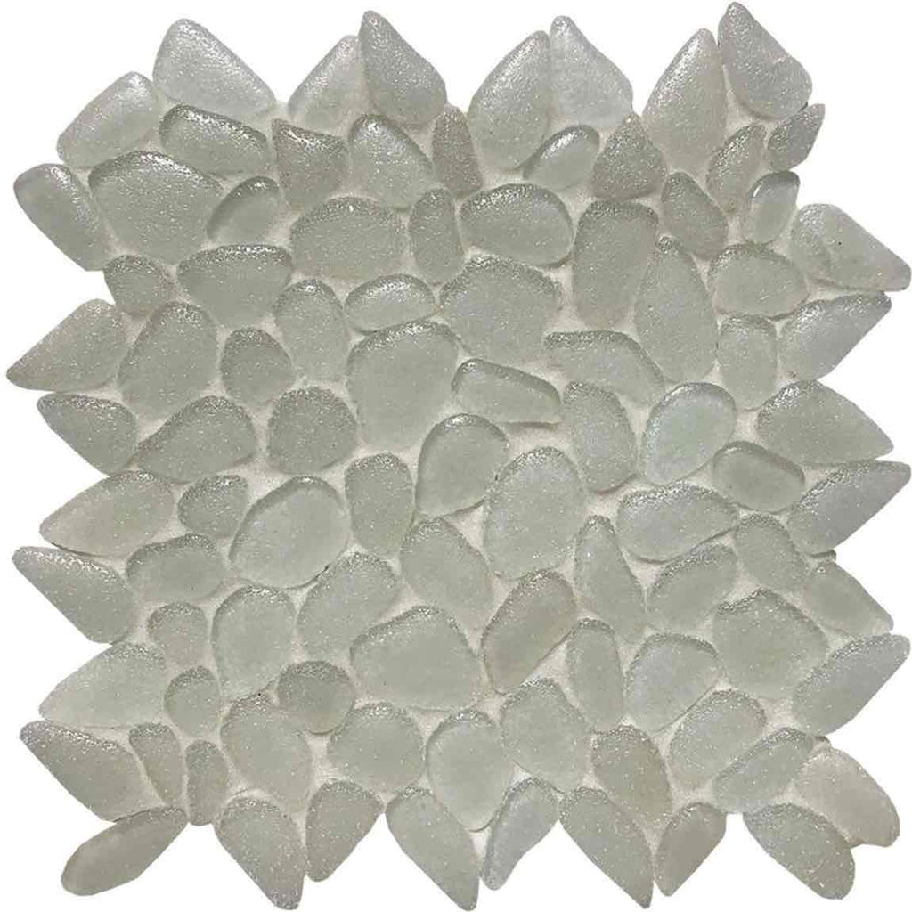 Glass Pebble Mosaic Tile White Ice for Pools, Spas, and Showers