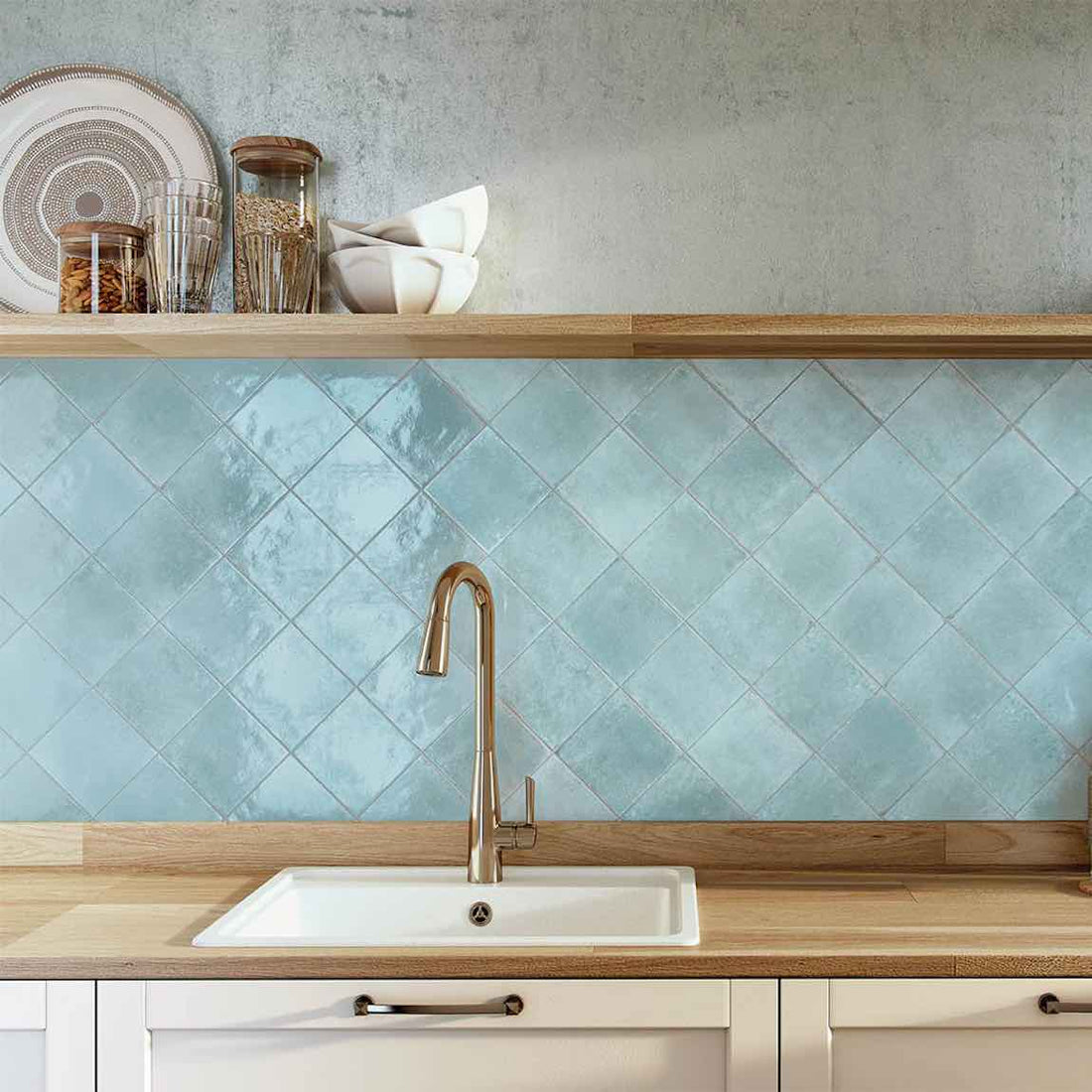 Zellij Distressed Porcelain Tile Aqua 6x6 | Mineral Tiles