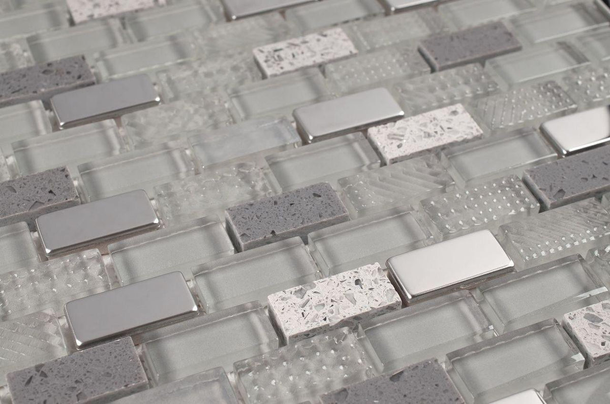 Mini Brick Glass Stainless Steel Tile Cement | Mineral Tiles
