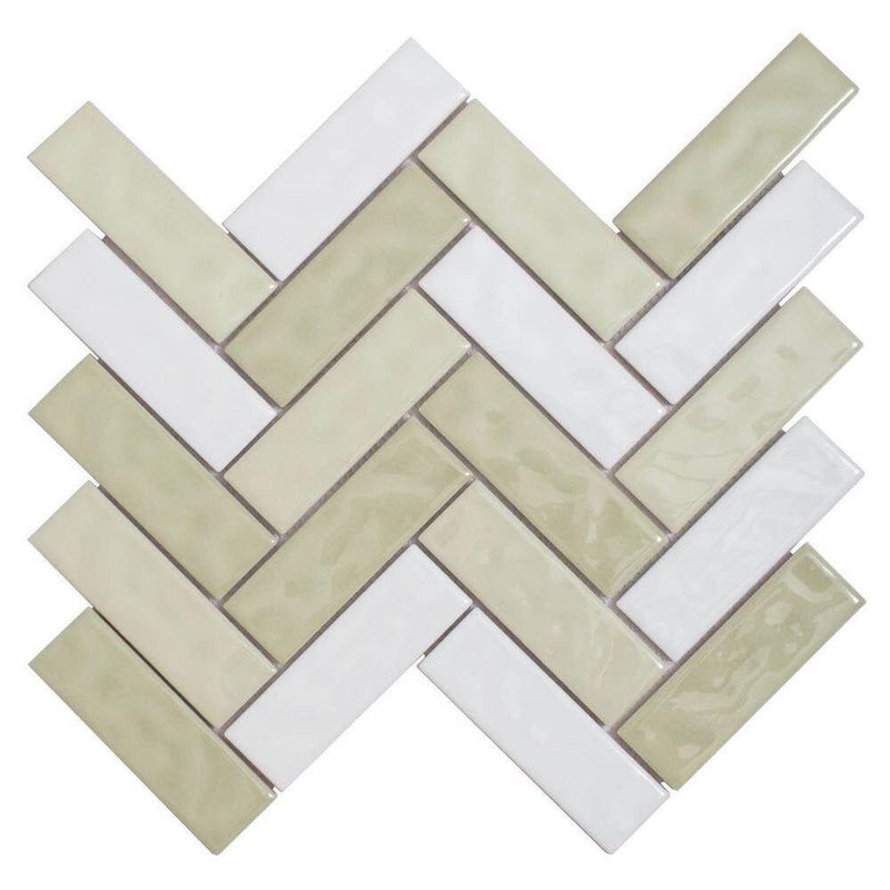Herringbone Ceramic Mosaic Wall Tile Greenware