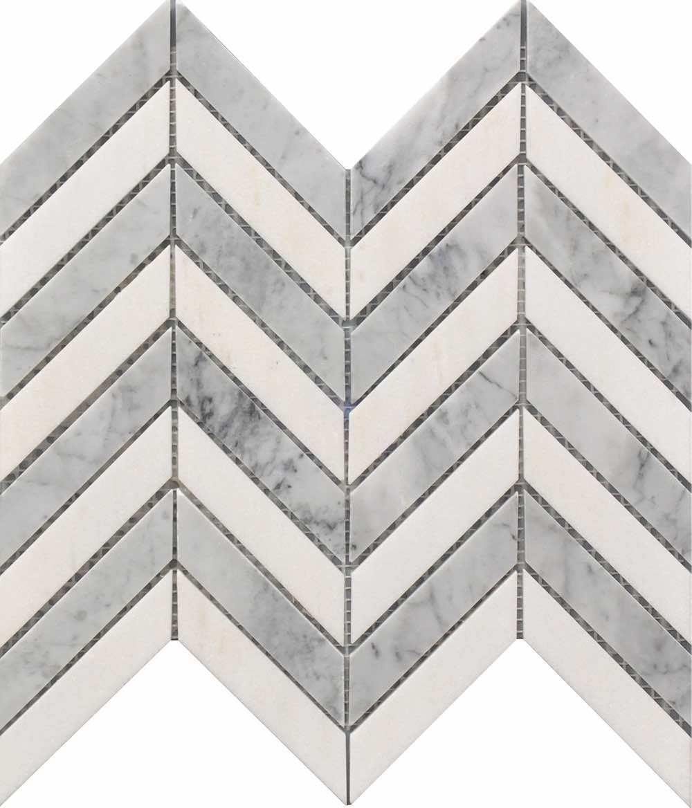 White Gray Chevron Marble Mosaic Tile | Mineral Tiles