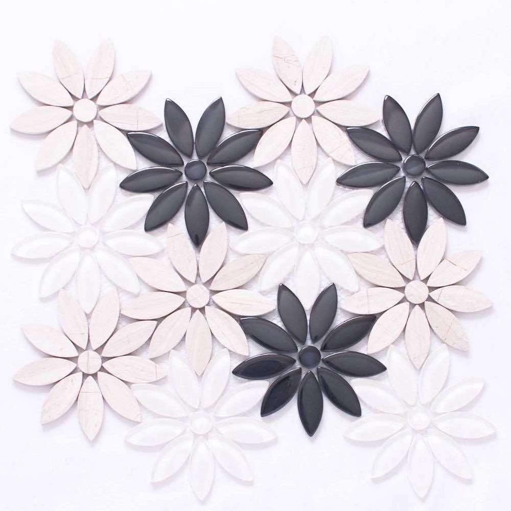 Waterjet Flower Mosaic Tile Dusk | Mineral Tiles