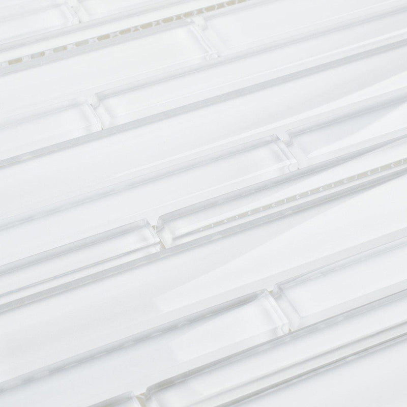 Glass Mosaic Tile Strip Extra White | Mineral Tiles