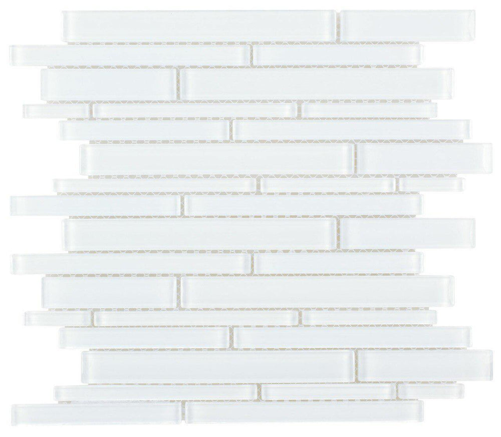 Glass Mosaic Tile Strip Extra White | Mineral Tiles