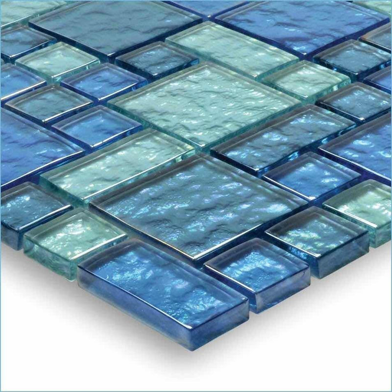 Iridescent Clear Glass Pool Tile Aqua Blend Mixed | Mineral Tiles