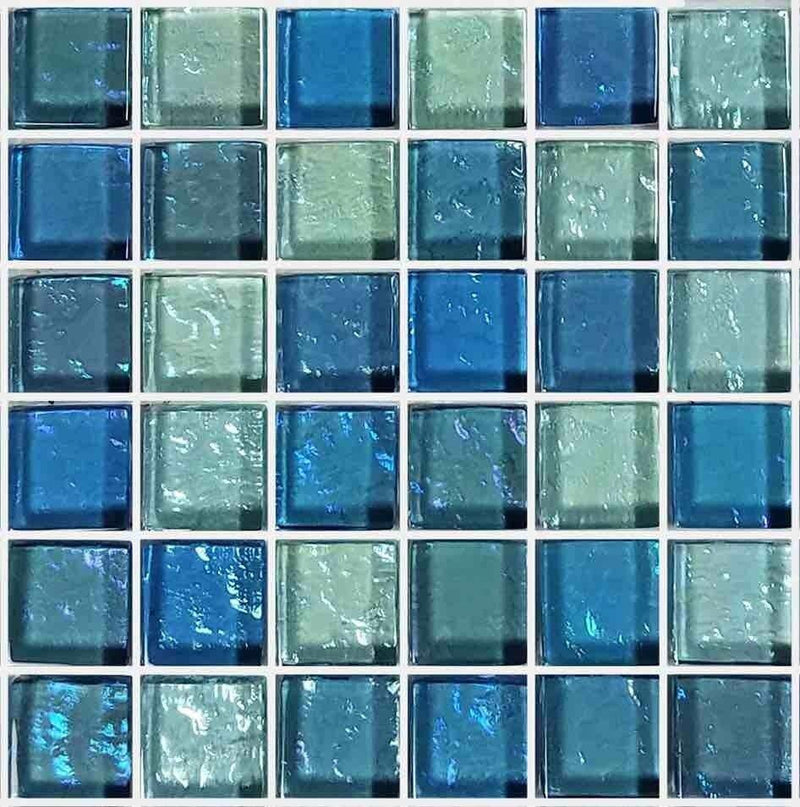 Iridescent Clear Glass Pool Tile Aqua Blend 1 x 1 | Mineral Tiles