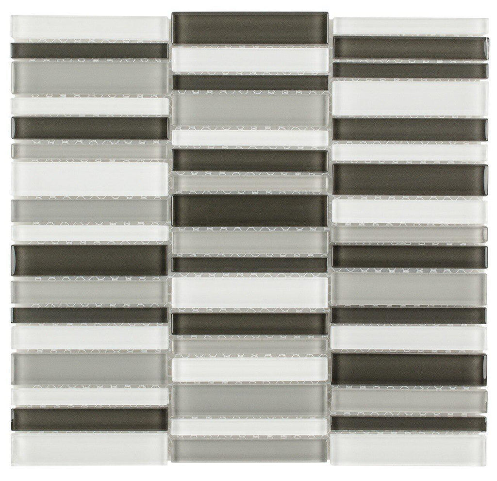 Glass Mosaic Tile Stacked Cool Neutral Blend | Mineral Tiles