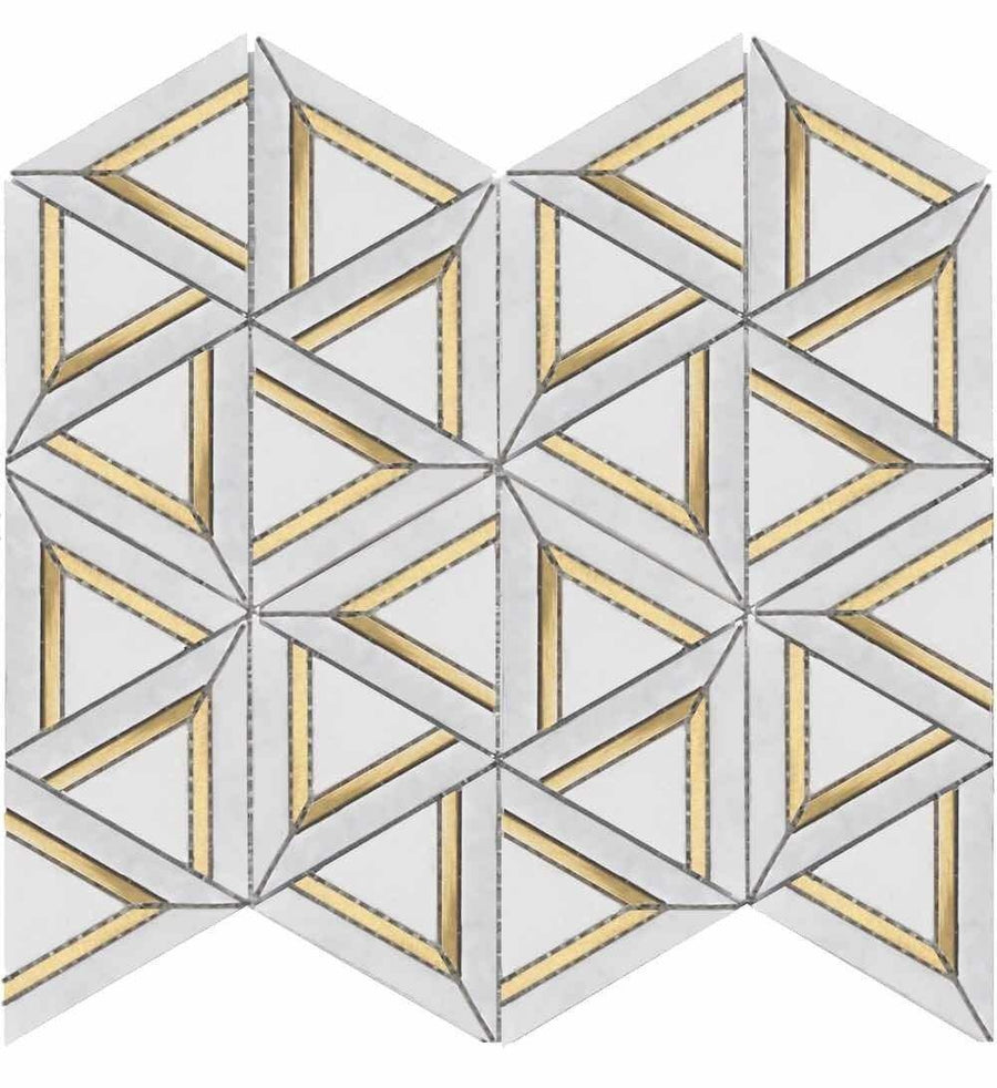 Inlay Brass Gold Triangles White Tile | Mineral Tiles