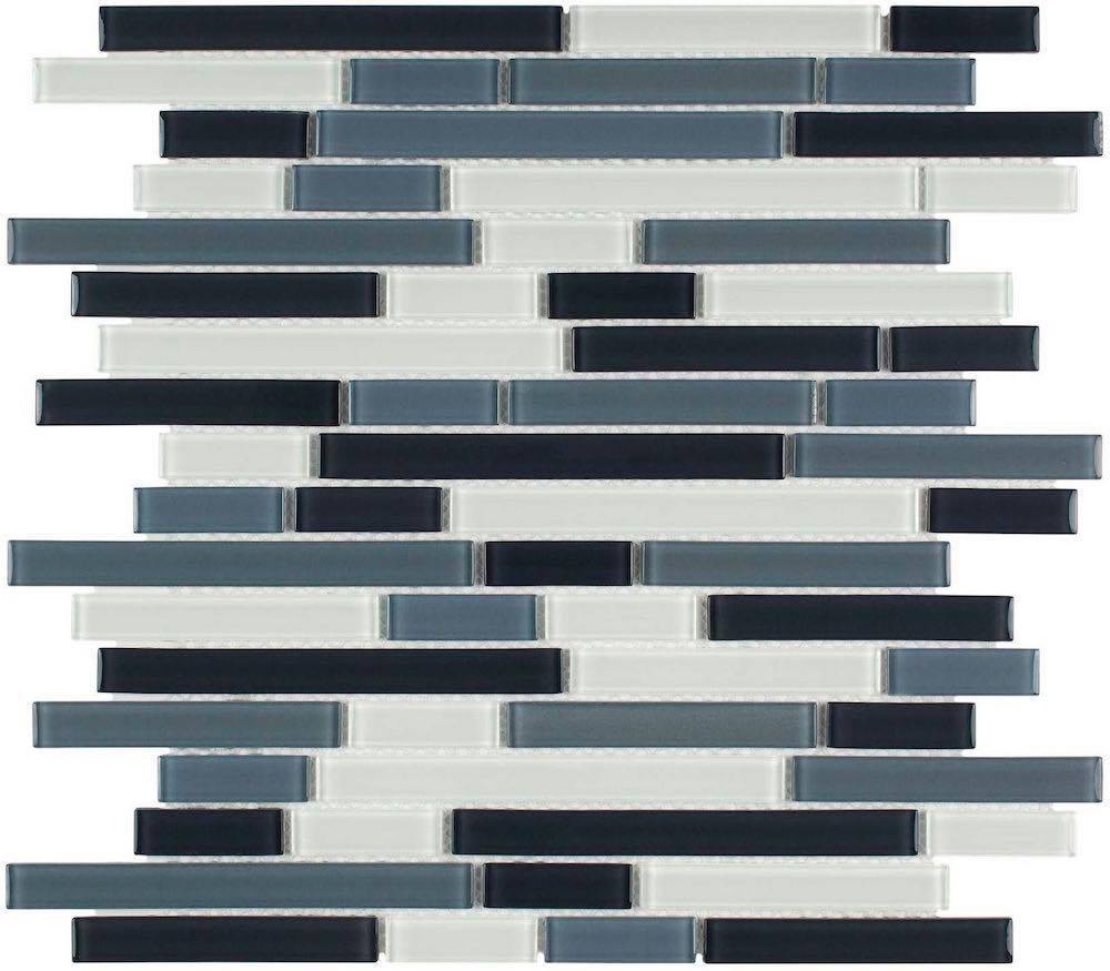 Glass Mosaic Tile Linear Graphite Blue | Mineral Tiles