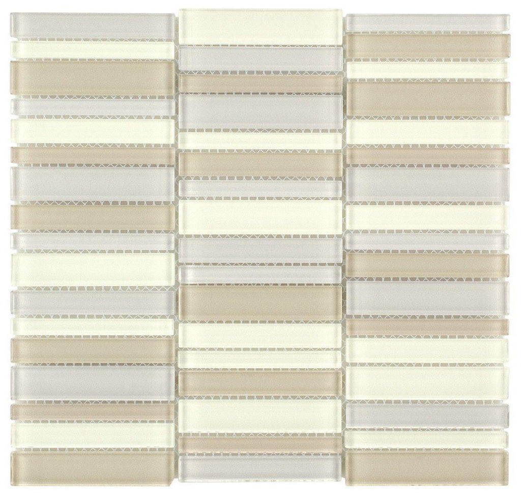 Glass Mosaic Tile Stacked Warm Neutral Blend | Mineral Tiles