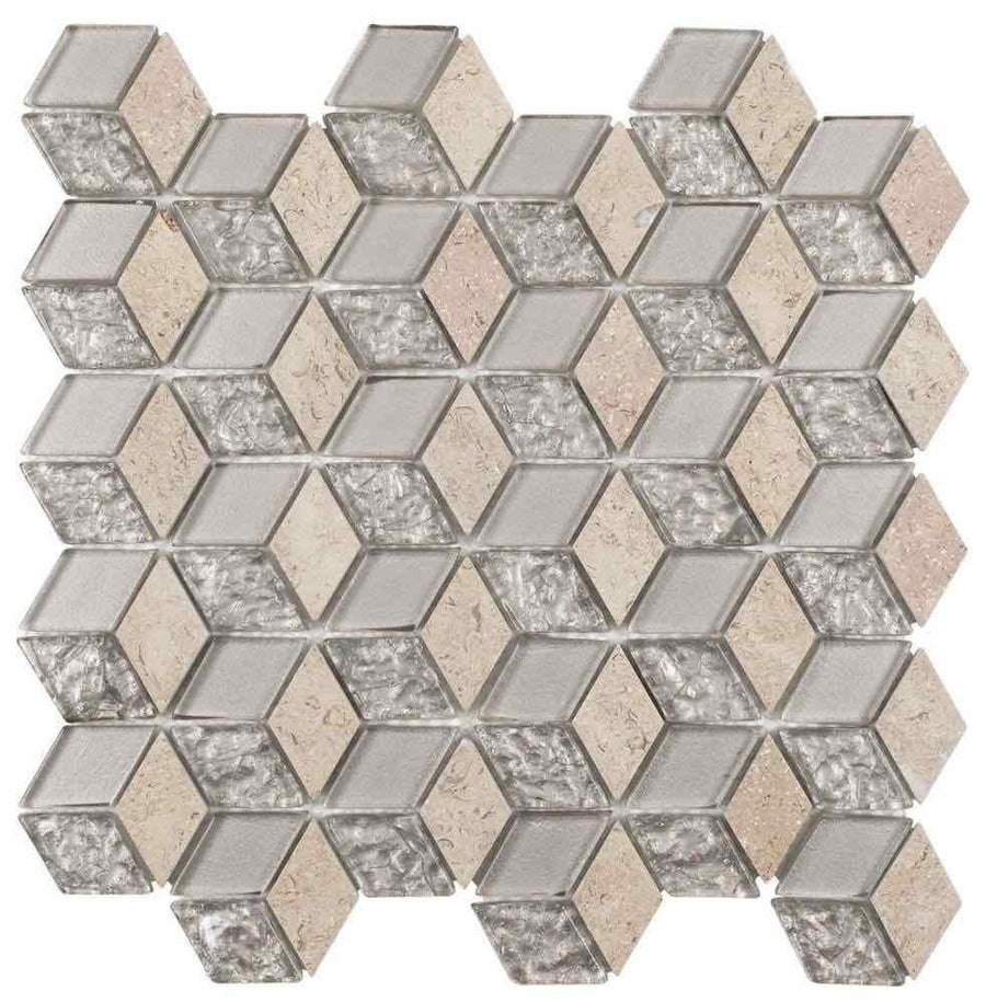 Glass Stone Mosaic Tile Rhombus Tan | Mineral Tiles