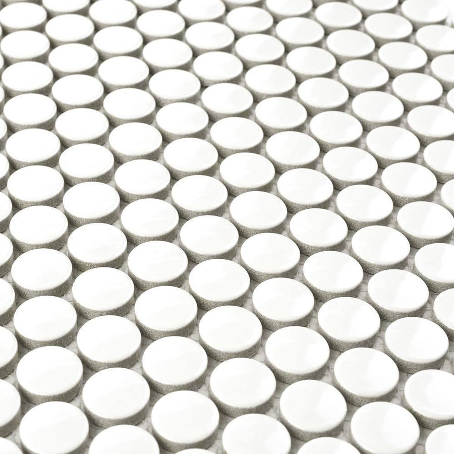 Penny Round Porcelain Tile Glossy White for floor and walls
