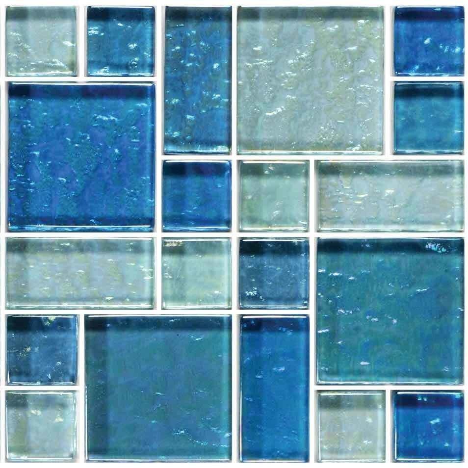 Iridescent Clear Glass Pool Tile Aqua Blend Mixed | Mineral Tiles