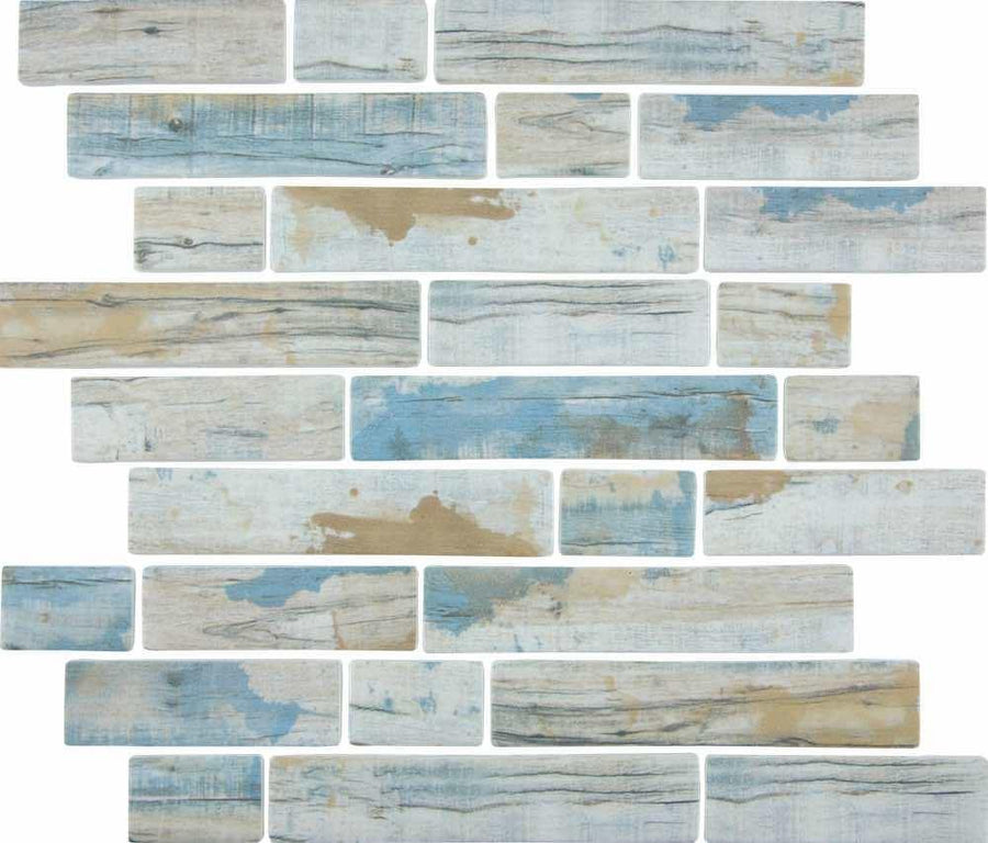 Linear Glass Mosaic Tile Wood Antique Blue | Mineral Tiles