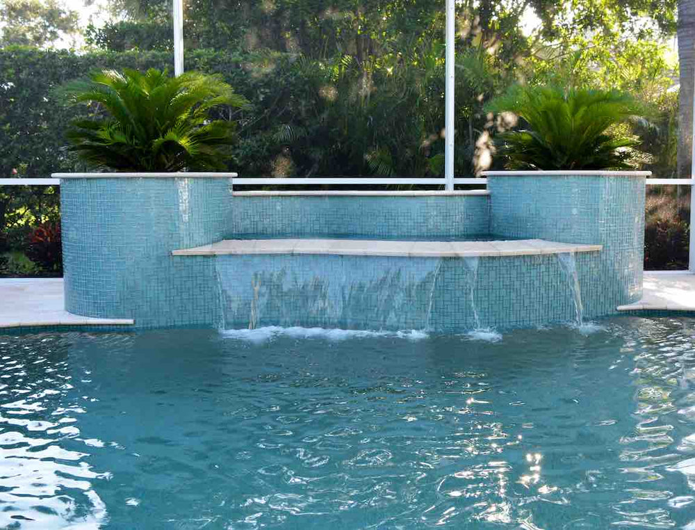 Iridescent Clear Glass Pool Tile Aqua Mixed | Mineral Tiles