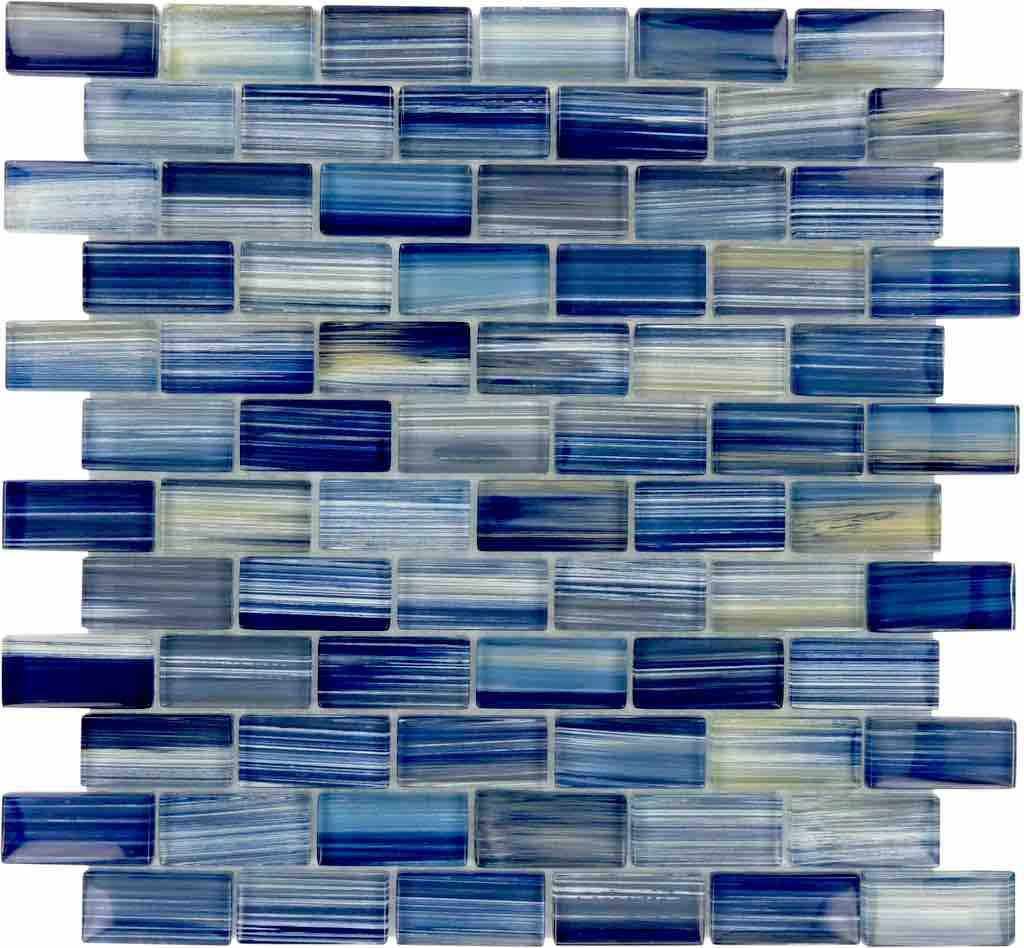 Blue Blend Glass Mosaic Tile 1x2 | Mineral Tiles