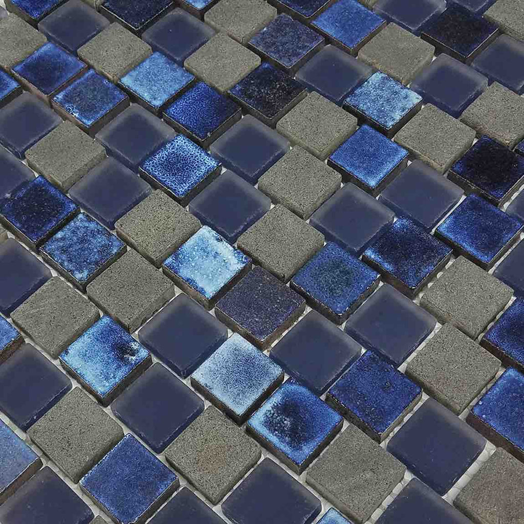 Glass Mosaic Tile Staggered Lava Dark Blue 1x1