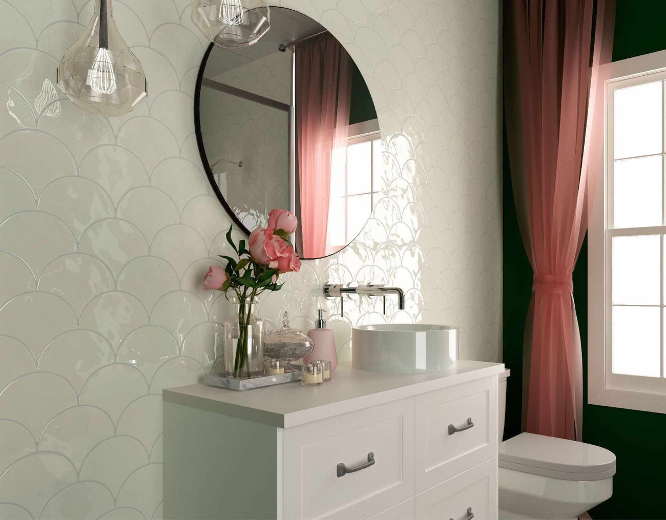 Fish Scale Wall Tile Glossy Ivory 6x7 | Mineral Tiles