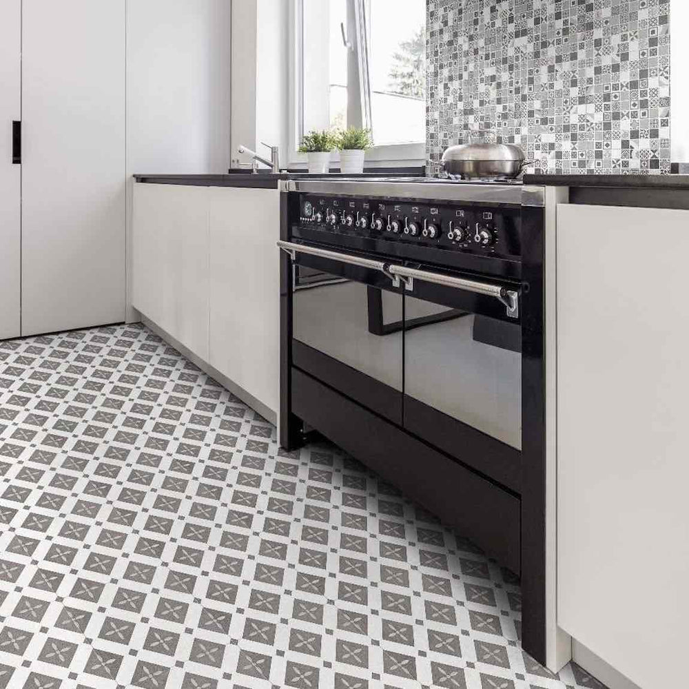 Patterned Porcelain Tile Geo Grey 8x8 | Mineral Tiles