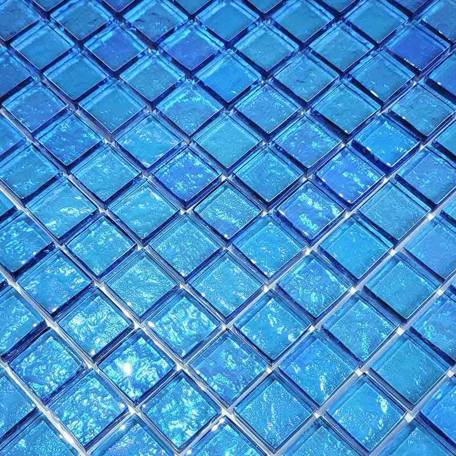 Iridescent Clear Glass Pool Tile Pale Blue 1''x1'' for Pools and Spas